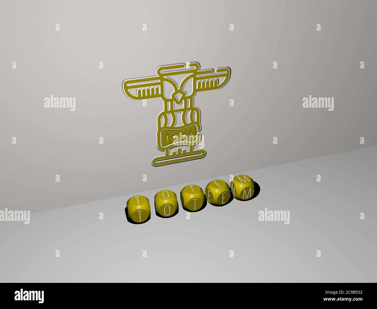 3D representation of TOTEM with icon on the wall and text arranged by ...