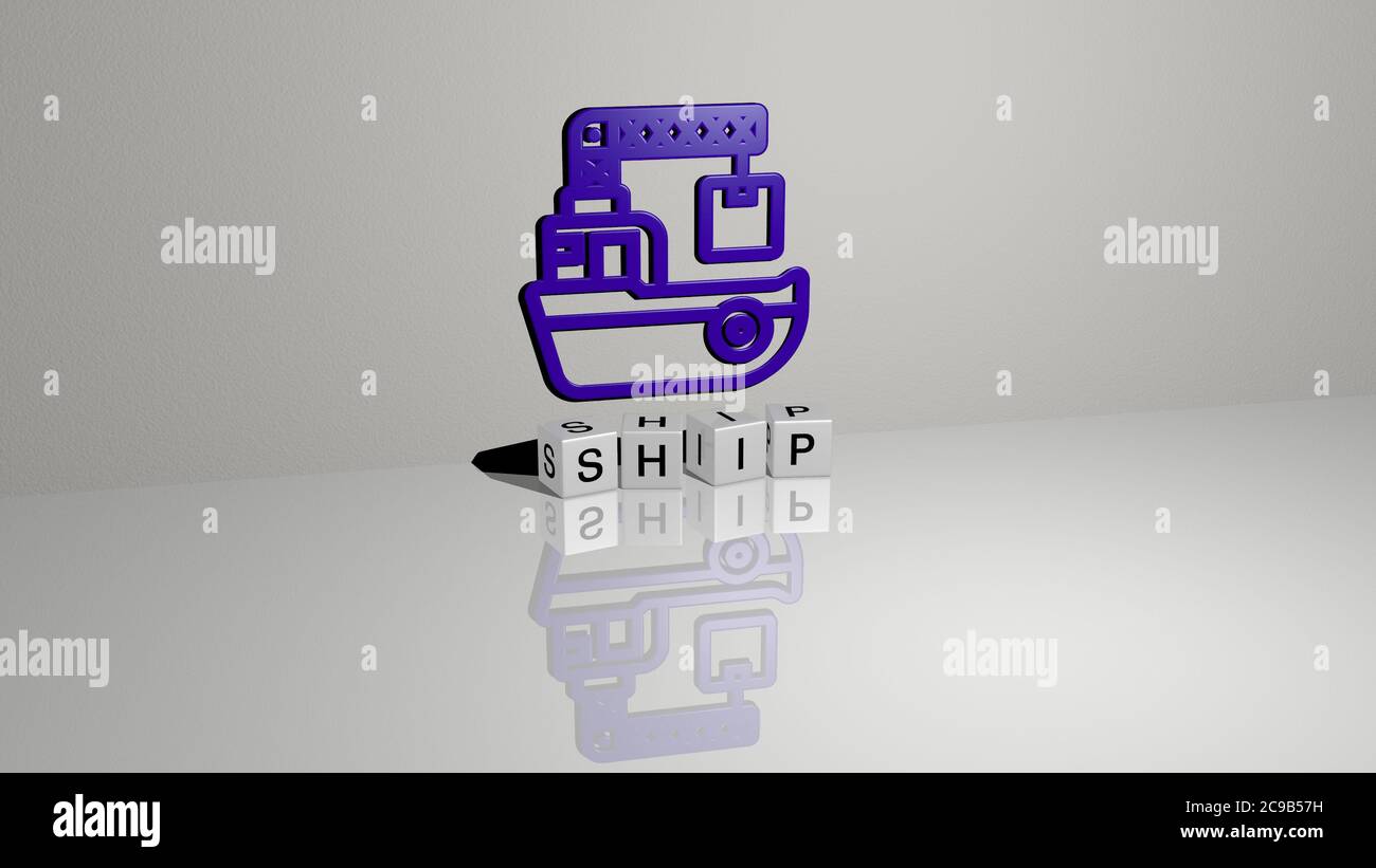 3D representation of ship with icon on the wall and text arranged by ...