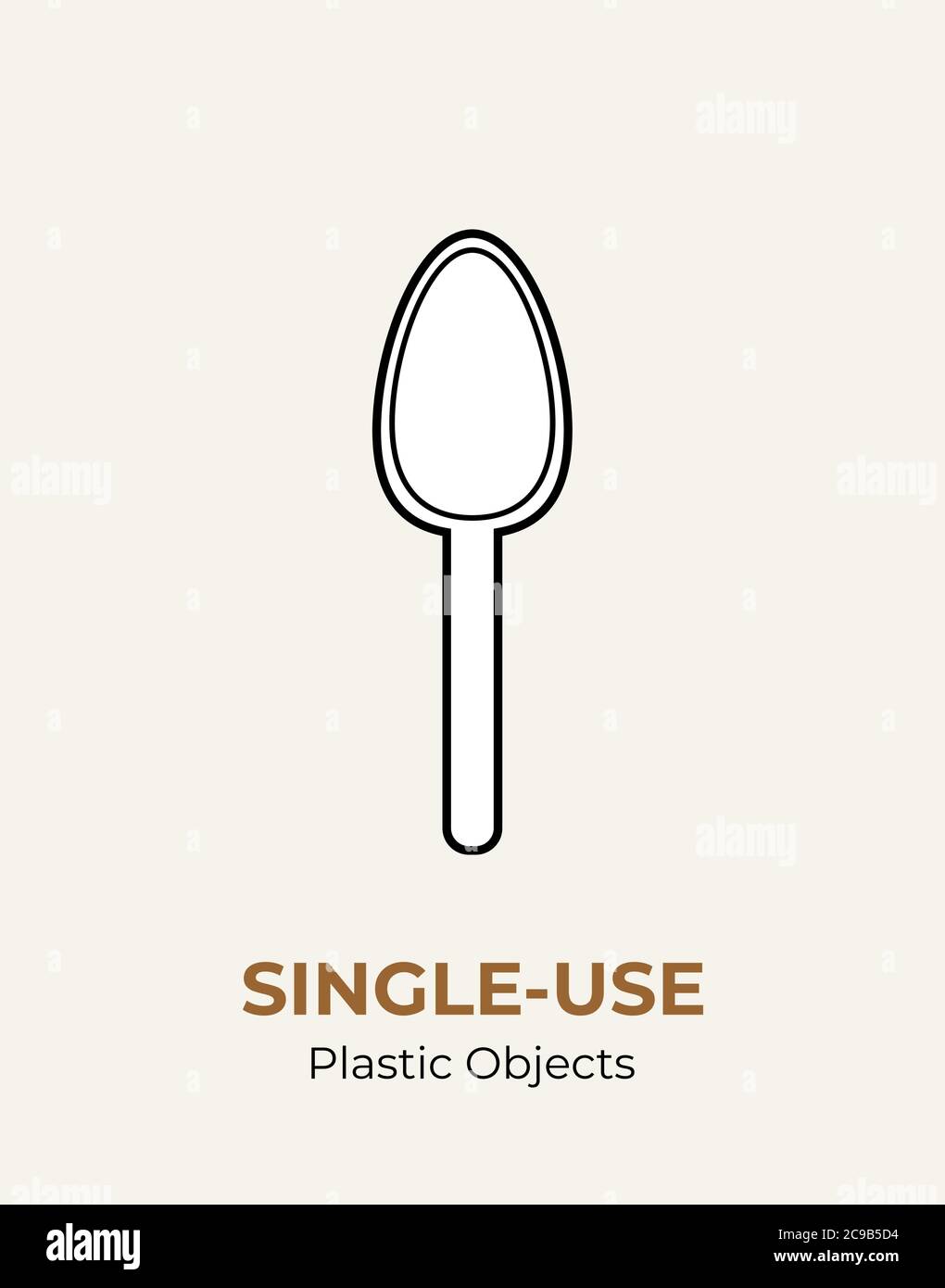 Spoon single-use plastic cutlery. Vector illustration set of recycling ...