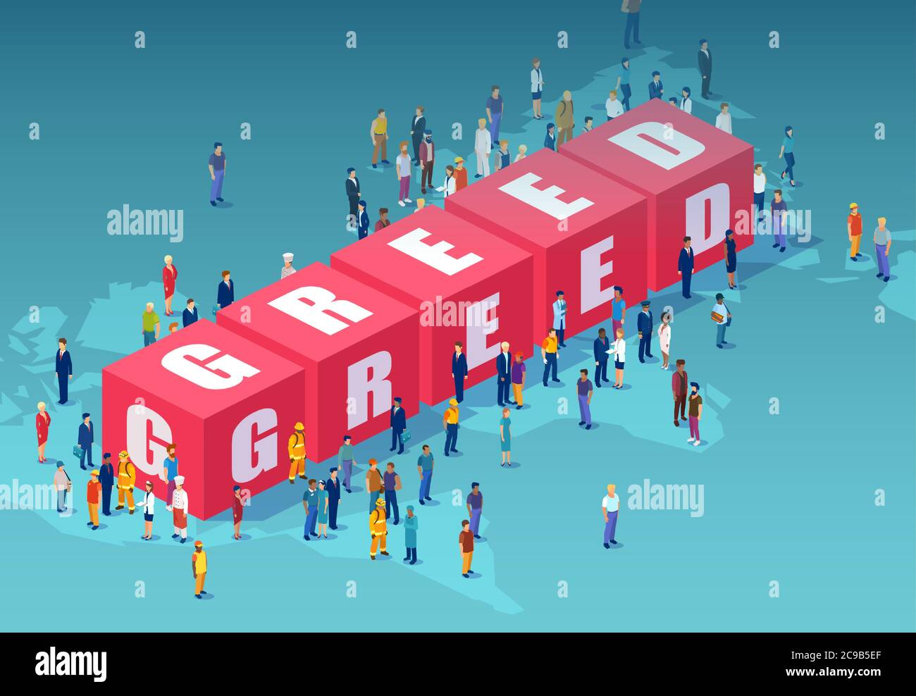 Vector of a crowd of people standing nearby 3d cube blocks building the ...