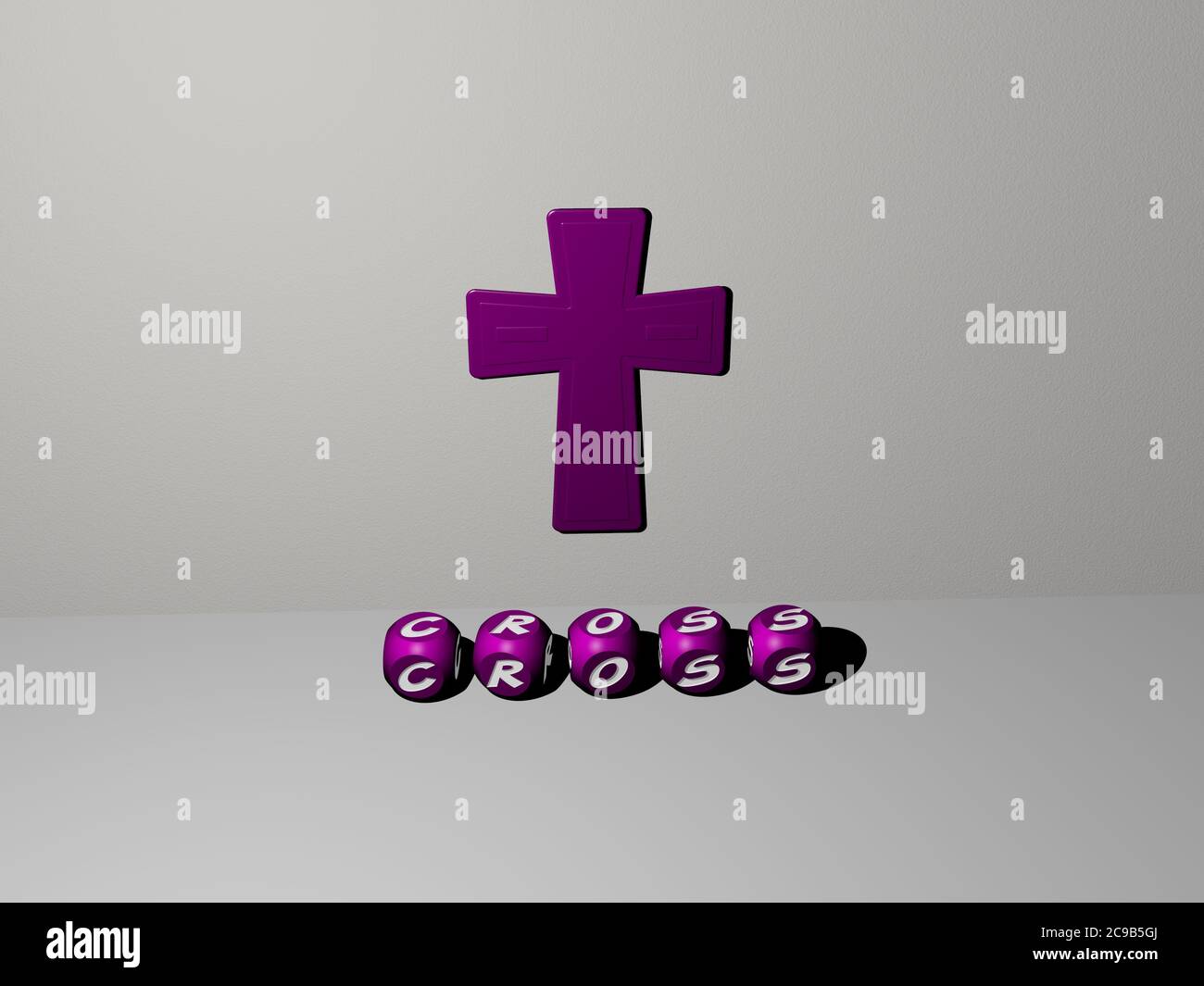 3D representation of cross with icon on the wall and text arranged by ...