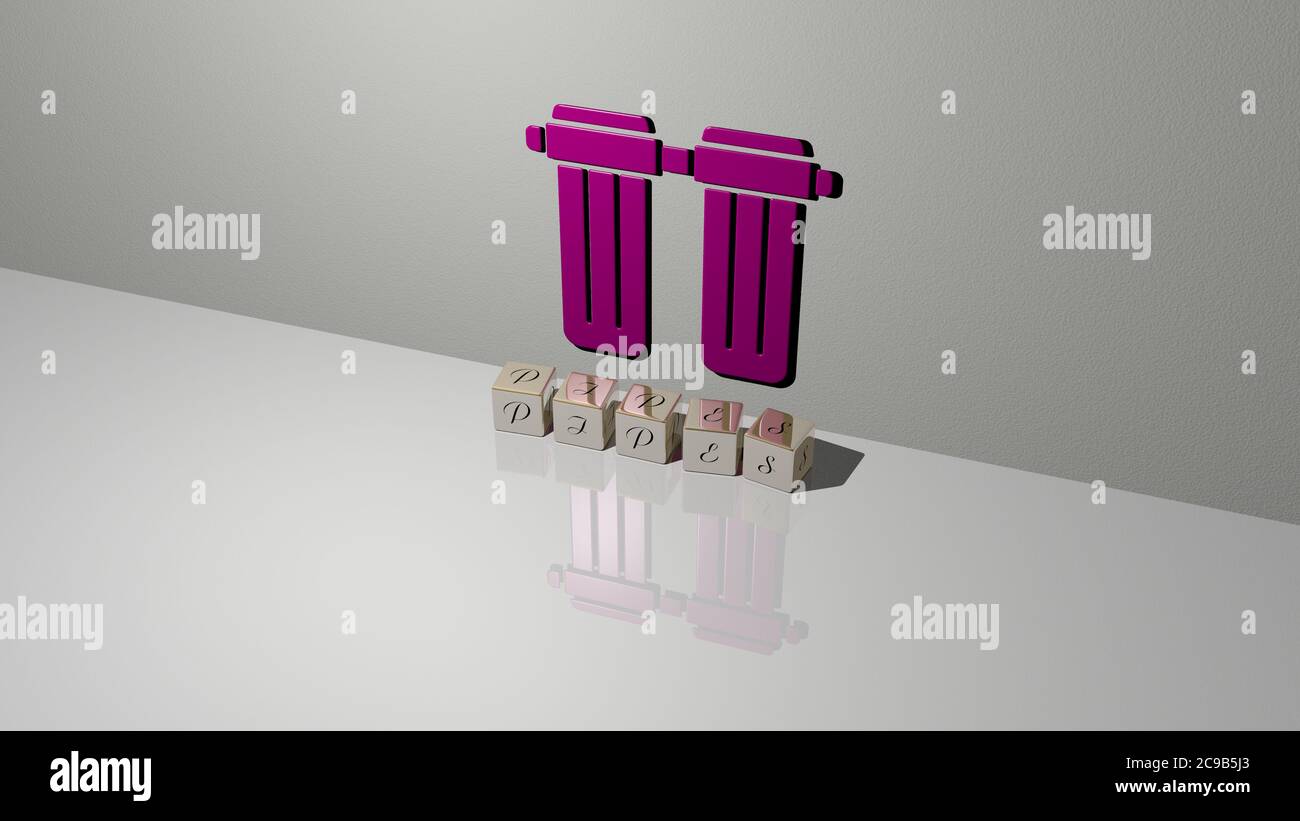3D illustration of PIPES graphics and text made by metallic dice ...