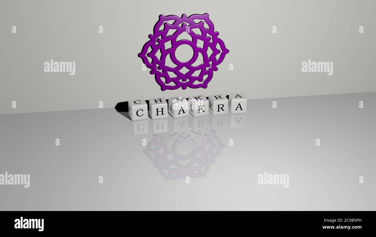 3D illustration of CHAKRA graphics and text made by metallic dice ...