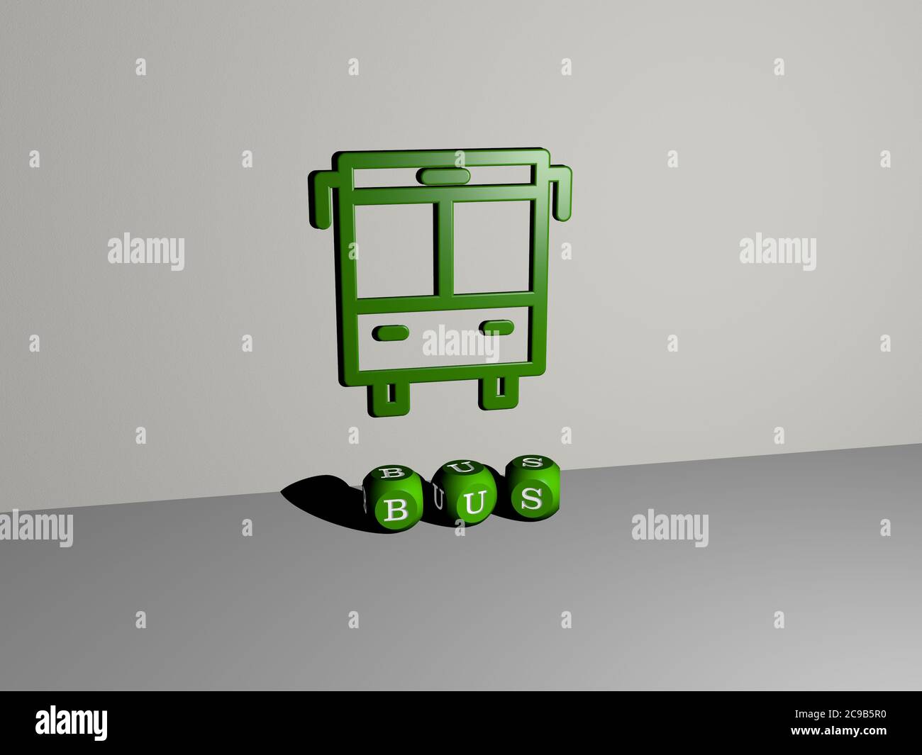 3D graphical image of BUS vertically along with text built by metallic ...