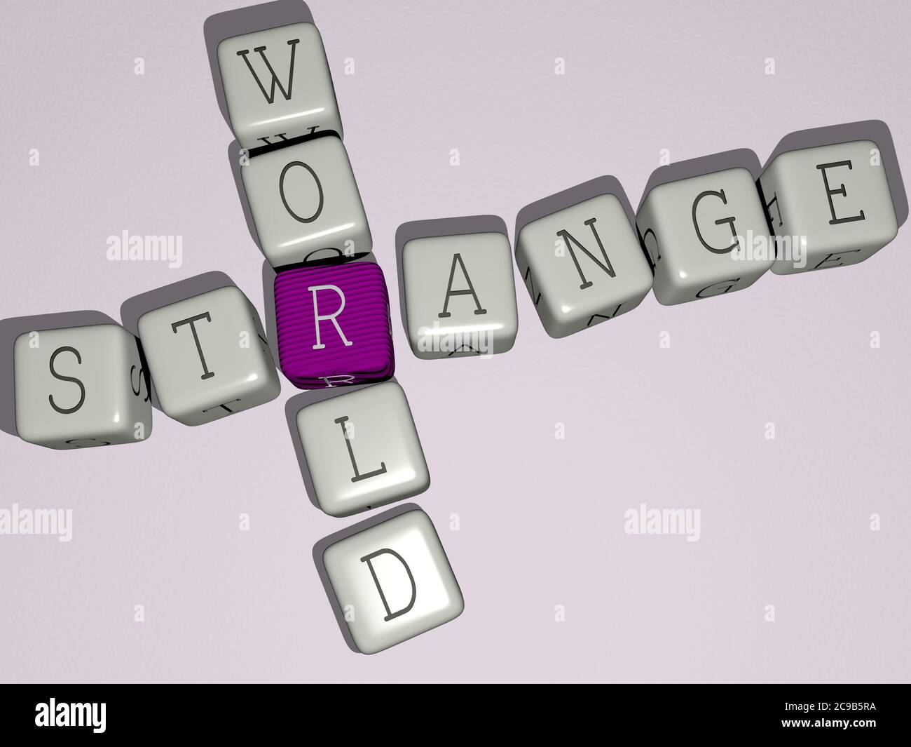 crosswords of strange world arranged by cubic letters on a mirror floor ...