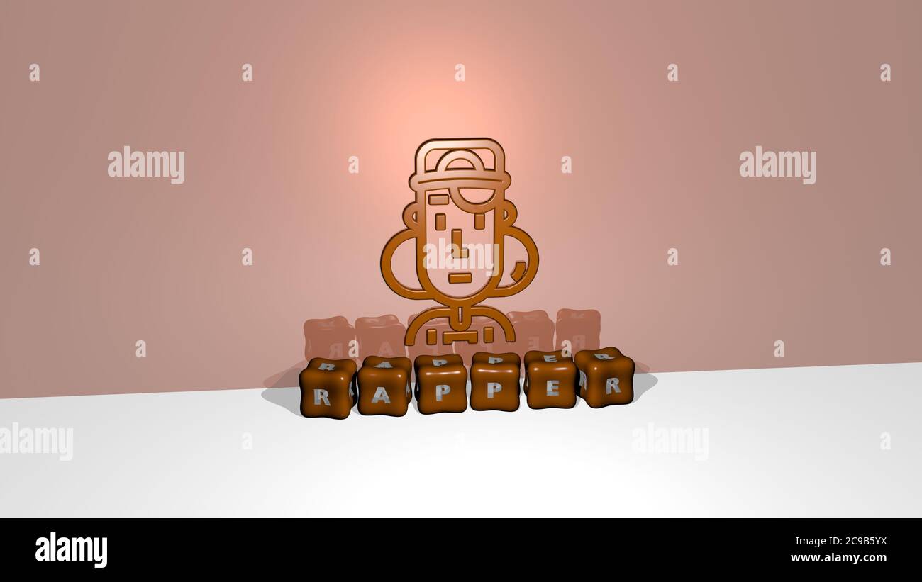 3D illustration of RAPPER graphics and text made by metallic dice ...