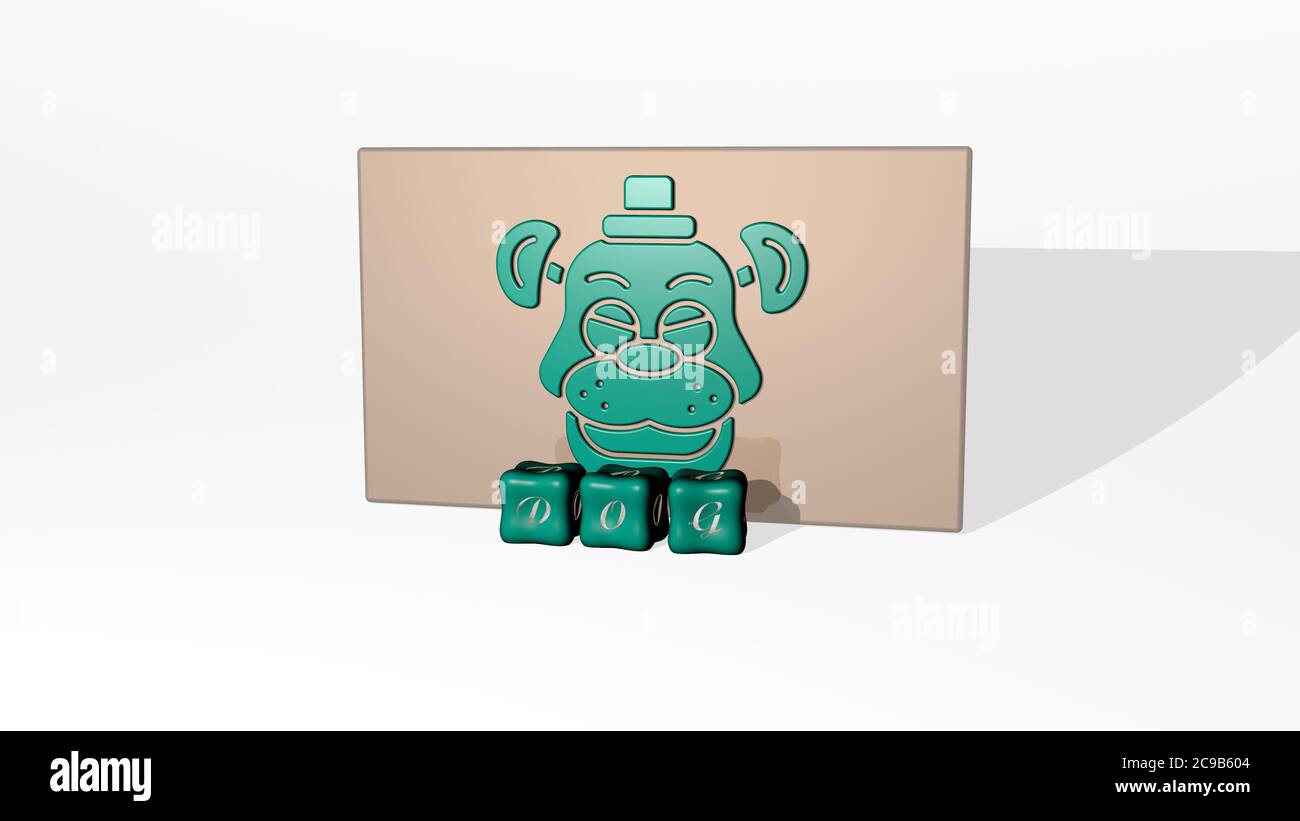 3D graphical image of DOG vertically along with text built by metallic ...