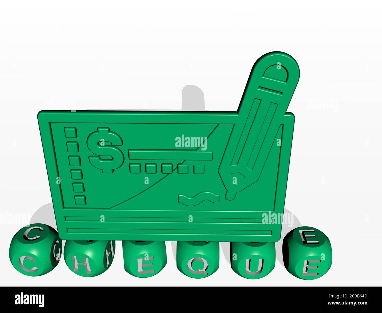3D representation of cheque with icon on the wall and text arranged by ...