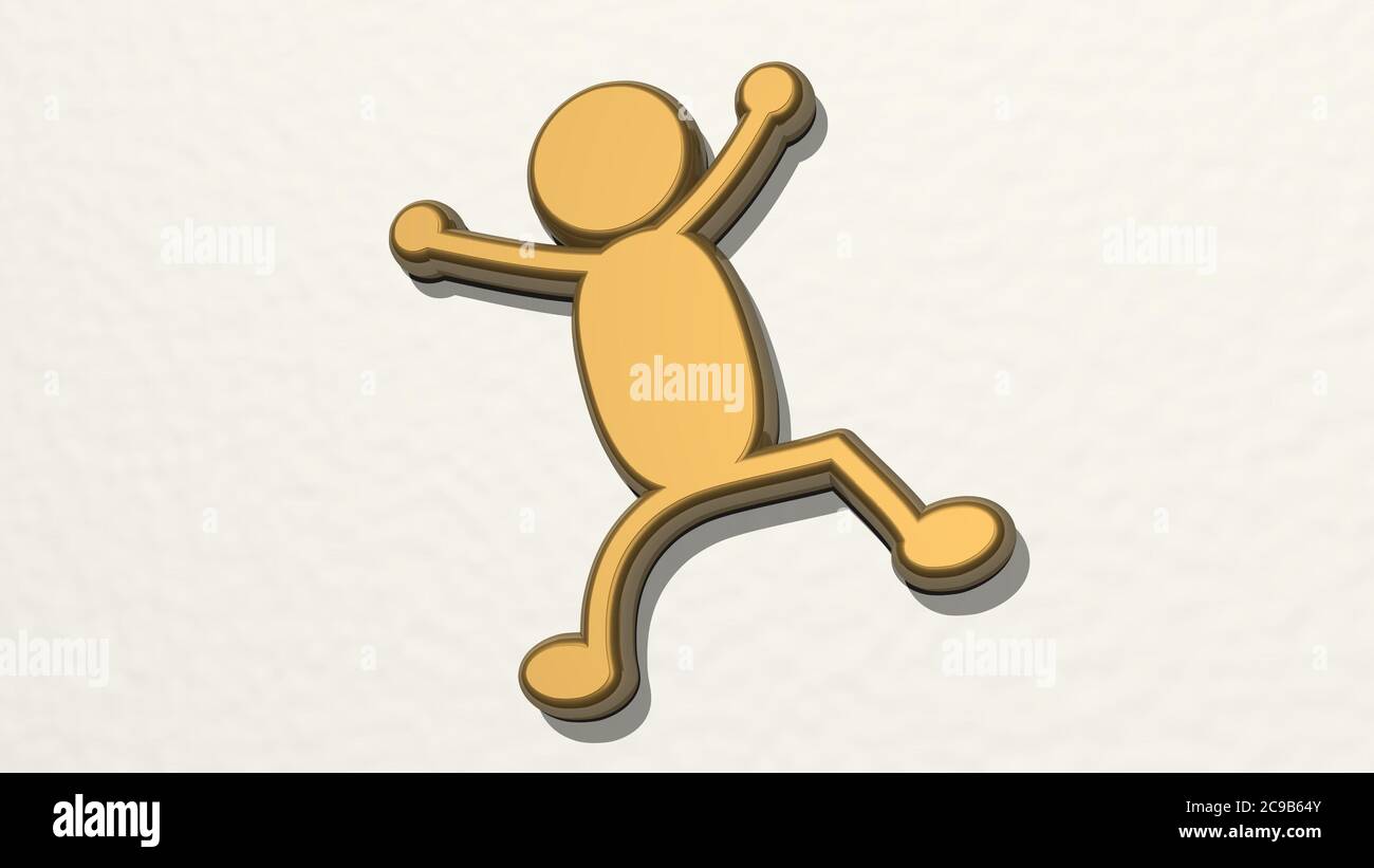 ant man jumping in joy from a perspective on the wall. A thick ...