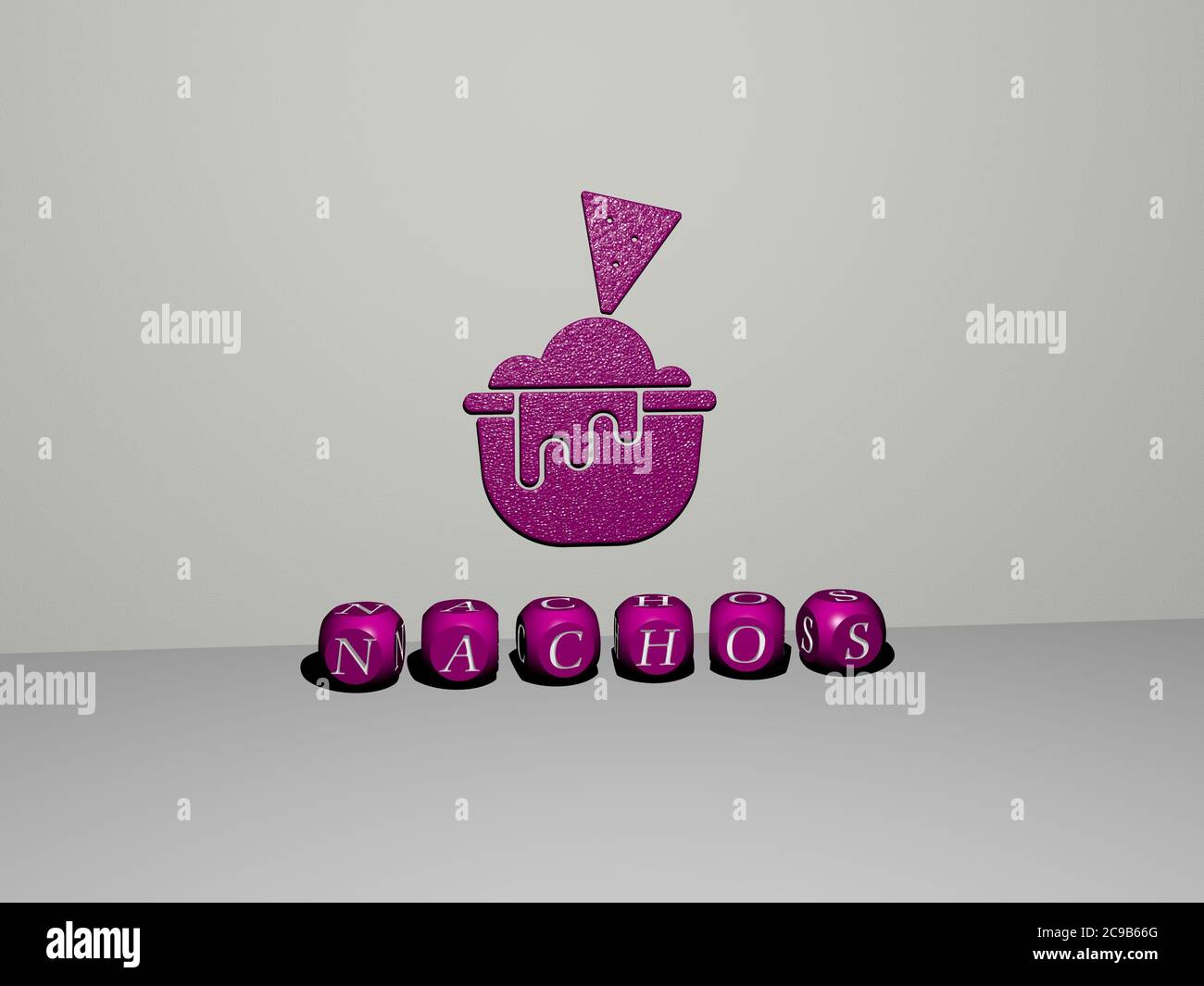 3D representation of nachos with icon on the wall and text arranged by ...