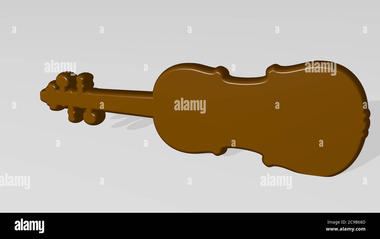 VIOLIN stand with shadow. 3D illustration of metallic sculpture over a ...
