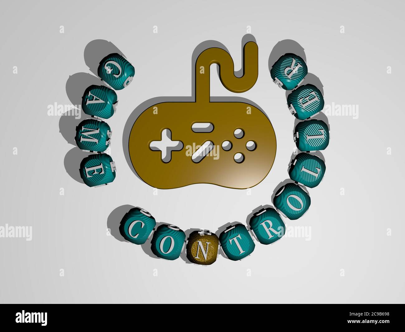 3D illustration of game controller graphics and text around the icon ...