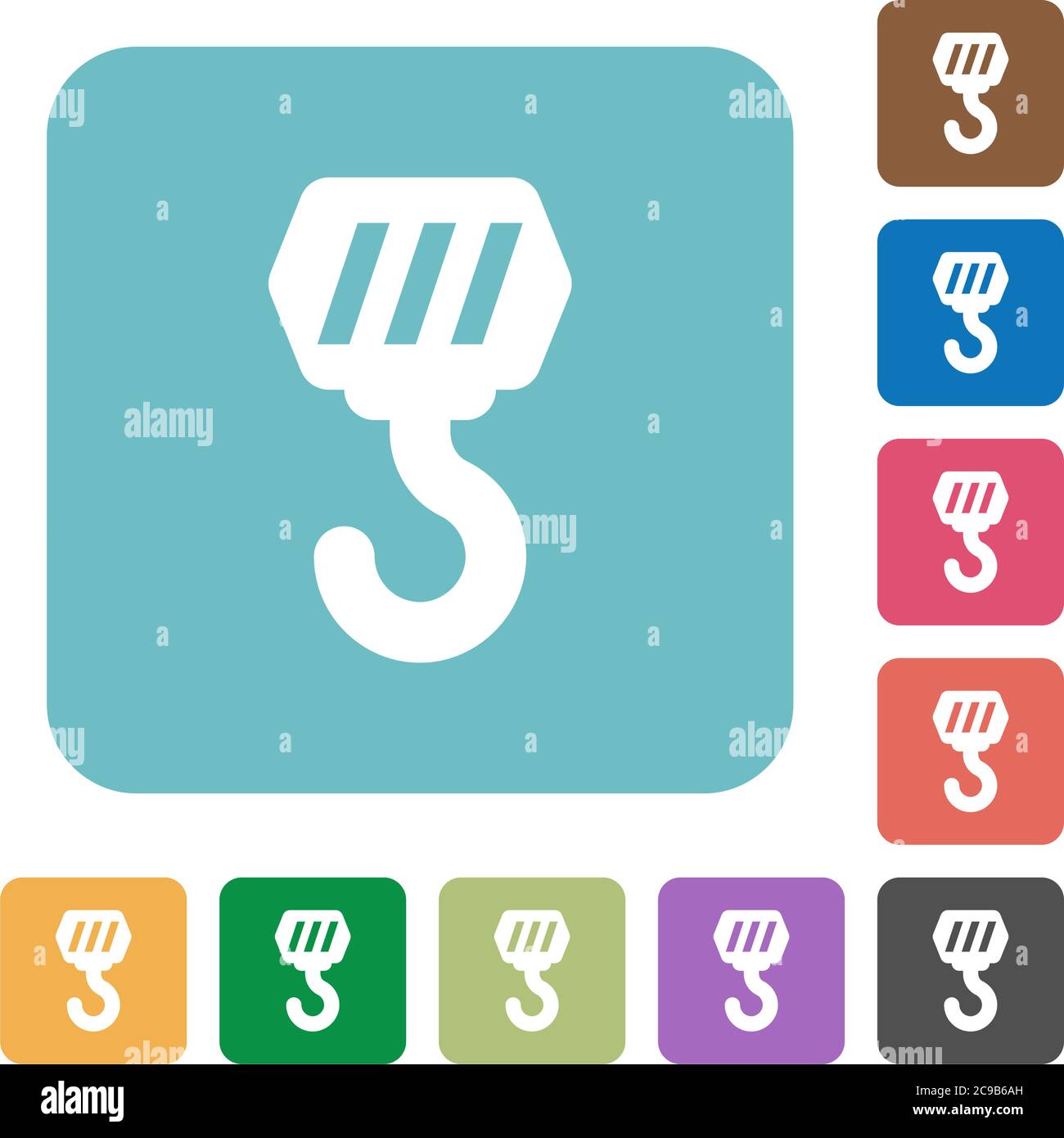 Construction hook white flat icons on color rounded square backgrounds ...