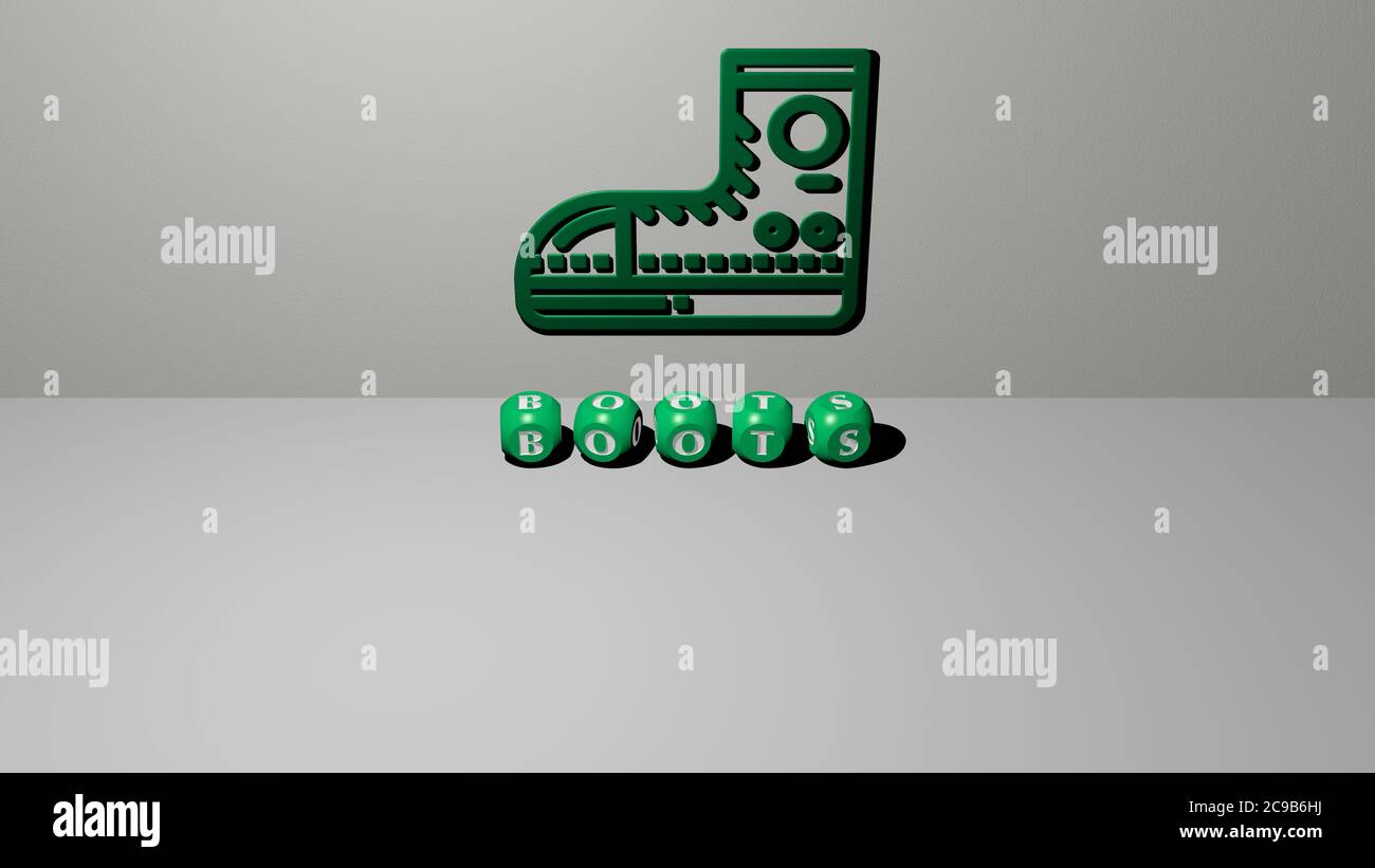 3D illustration of boots graphics and text made by metallic dice ...
