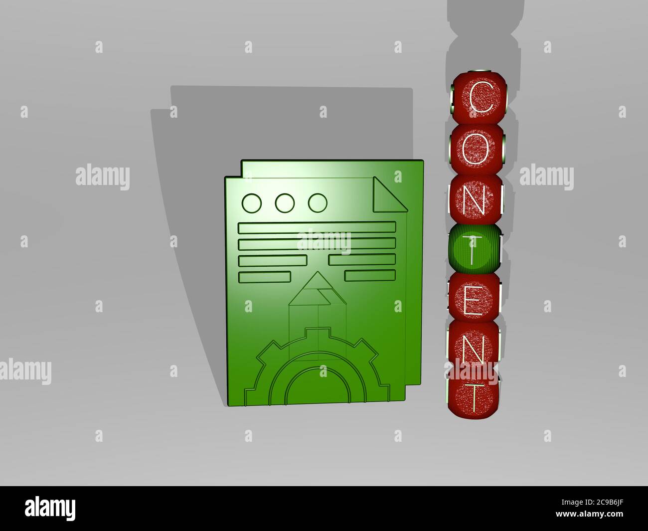 3D representation of content with icon on the wall and text arranged by ...