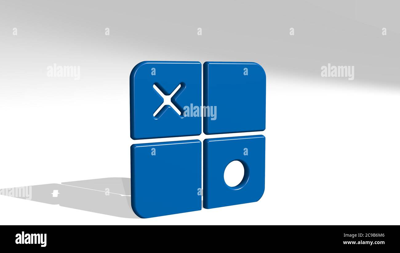 tic tac toe stand with shadow. 3D illustration of metallic sculpture ...