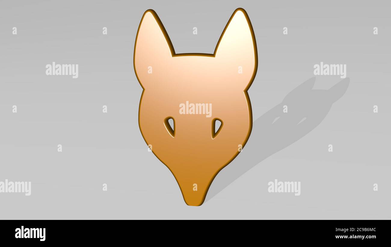 FOX MASK from a perspective with the shadow. A thick sculpture made of ...