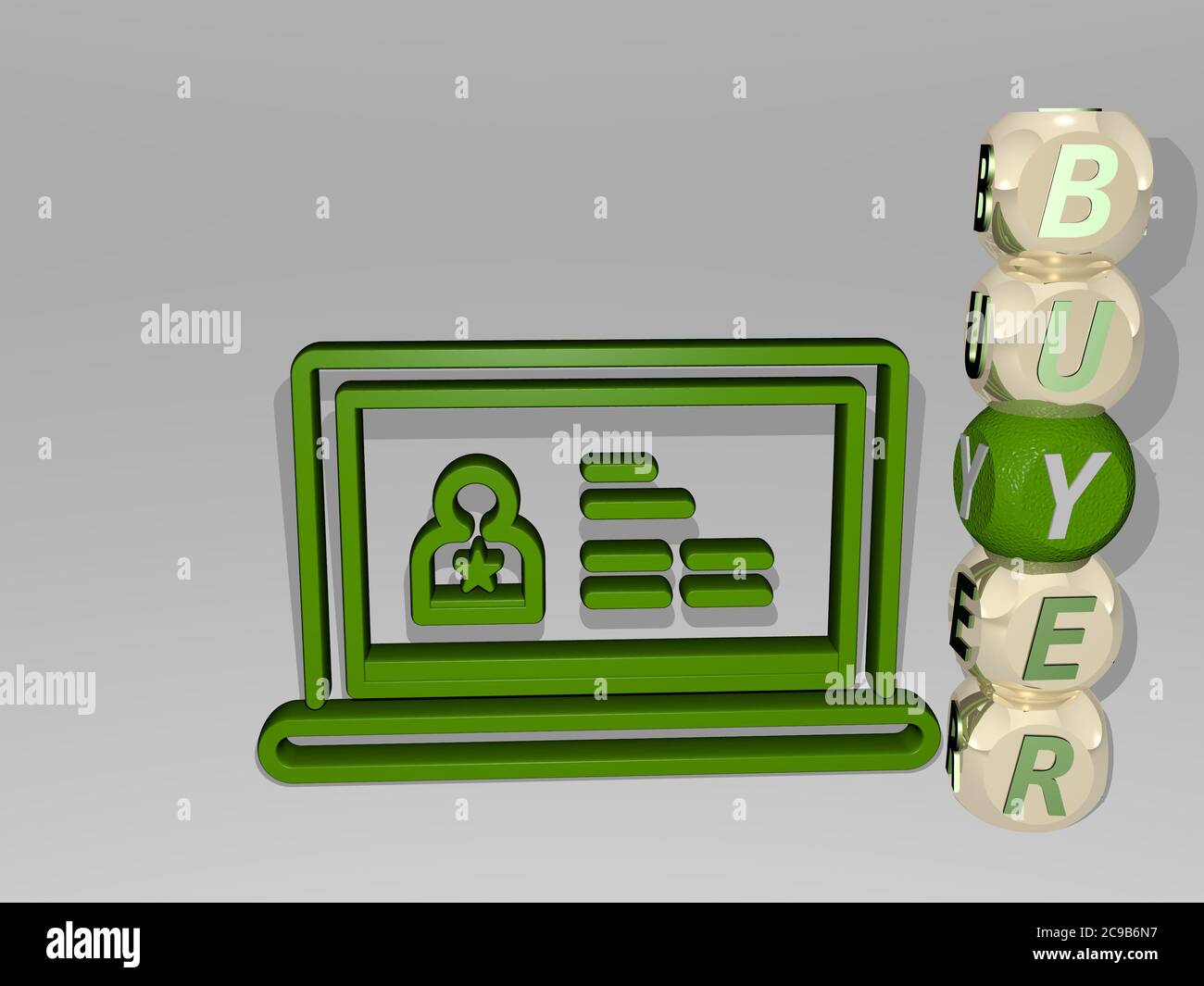 3D representation of buyer with icon on the wall and text arranged by ...