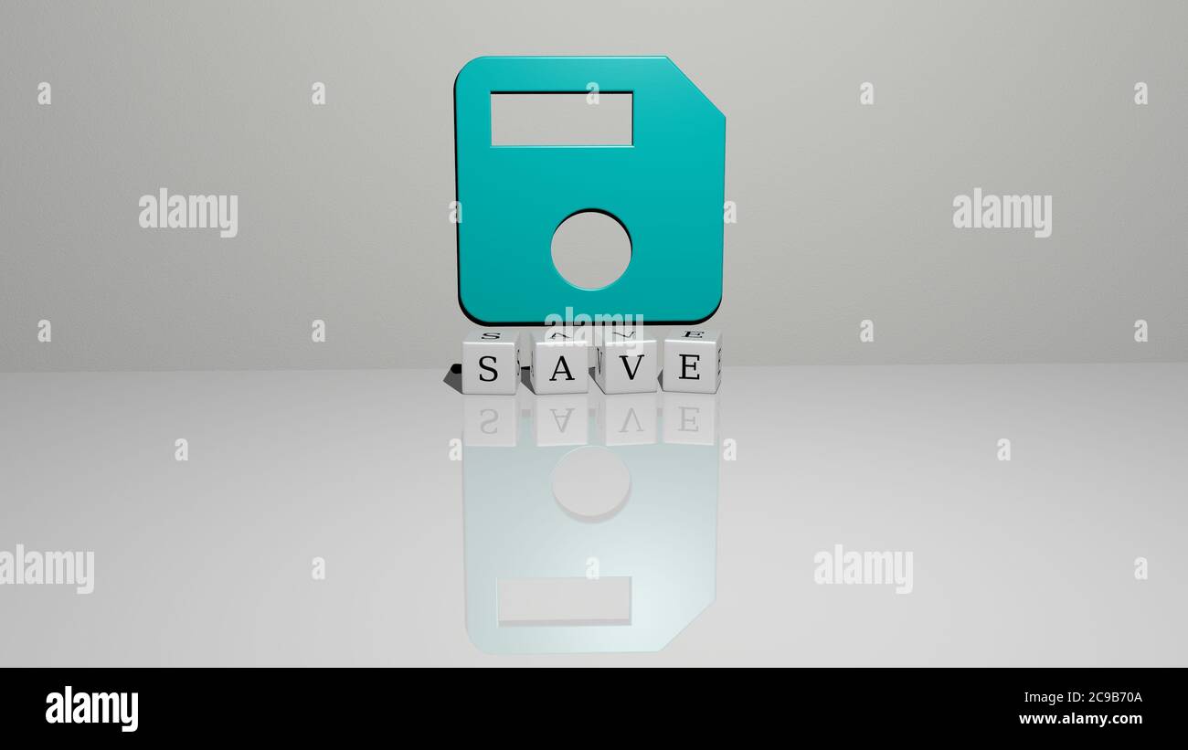 3D representation of save with icon on the wall and text arranged by ...