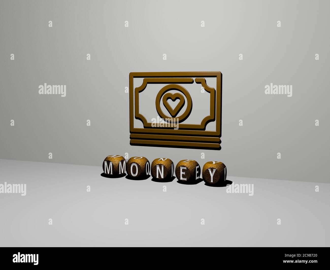 3D illustration of MONEY graphics and text made by metallic dice ...