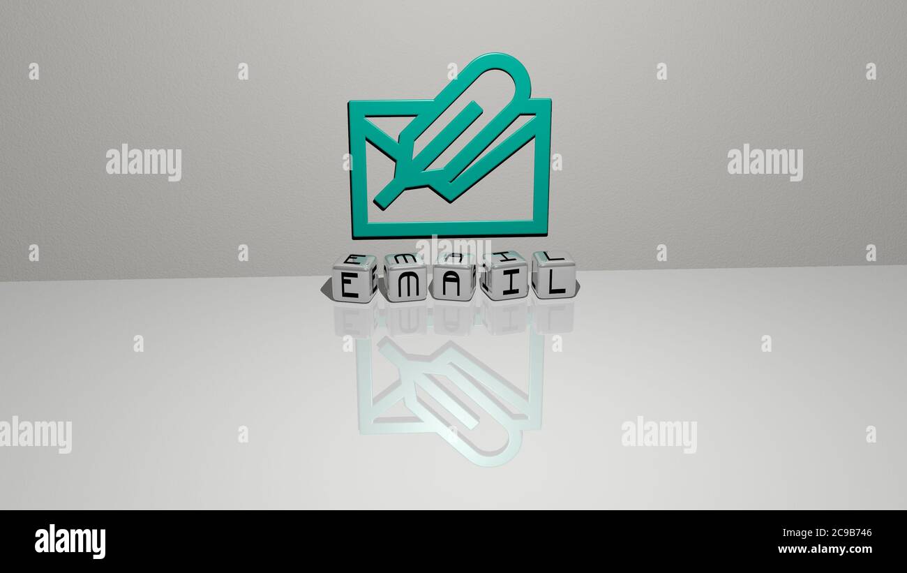 3D representation of email with icon on the wall and text arranged by ...