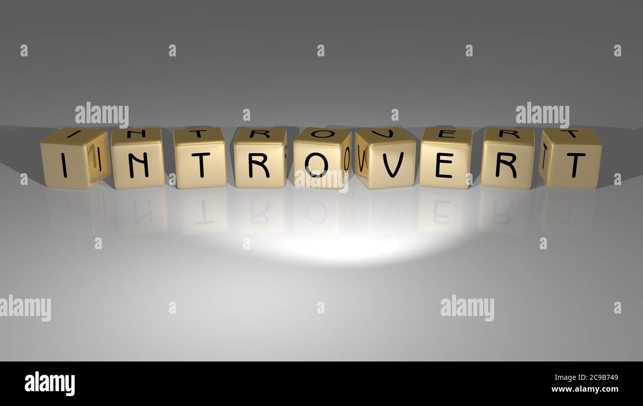 3D illustration of INTROVERT graphics and text made by metallic dice ...