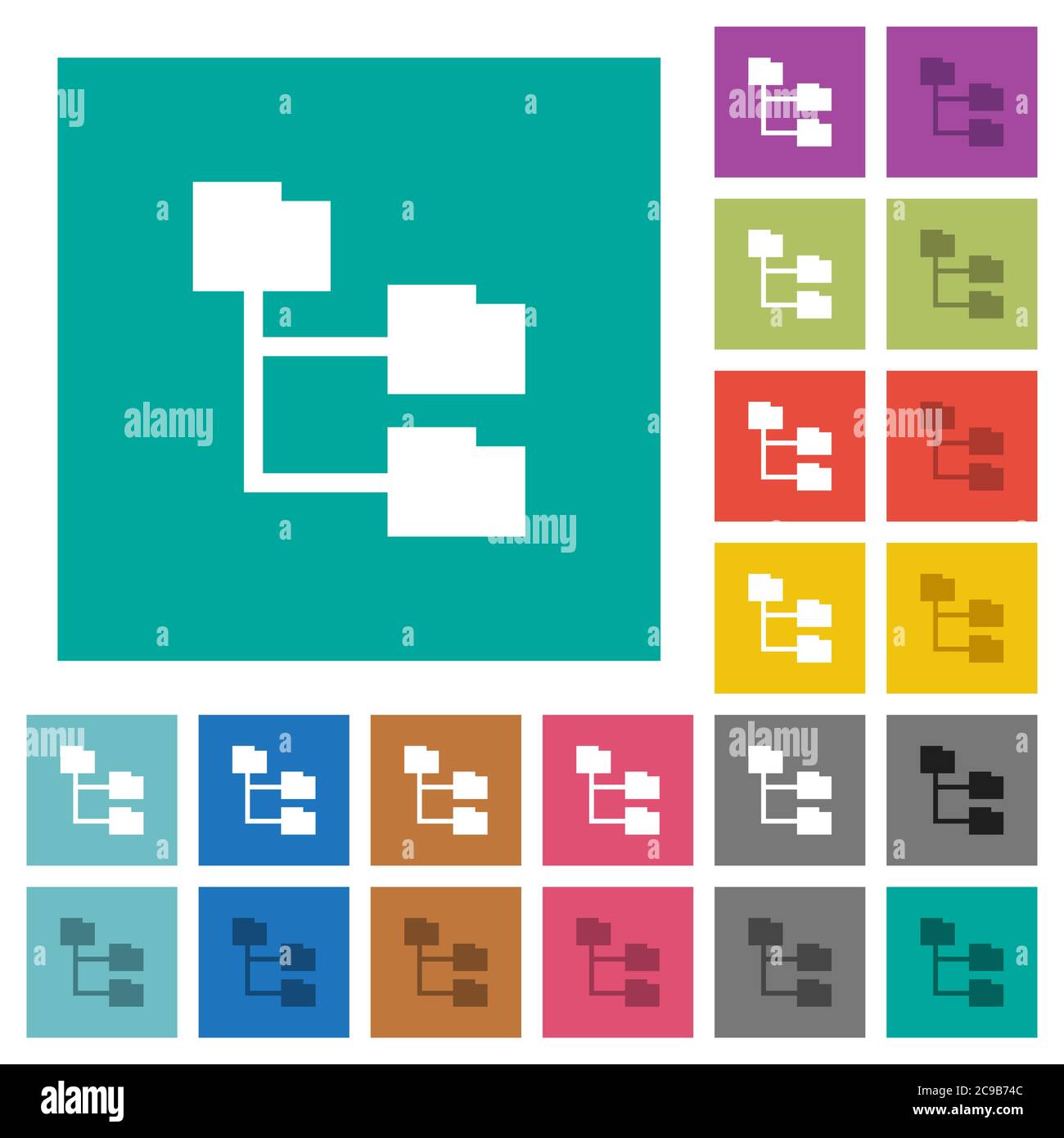 Folder structure multi colored flat icons on plain square backgrounds ...