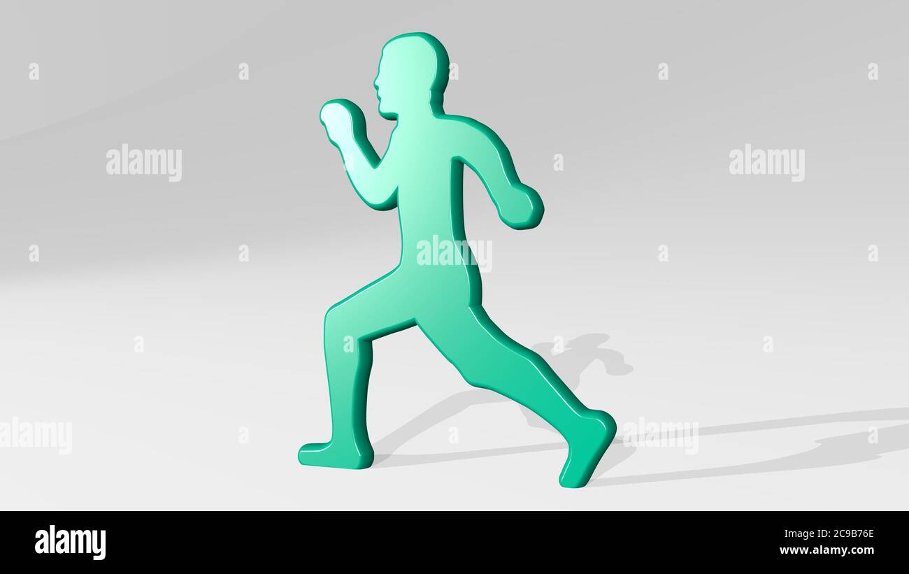 boy running from a perspective with the shadow. A thick sculpture made ...