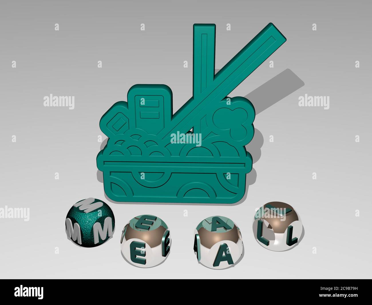 3D representation of MEAL with icon on the wall and text arranged by ...