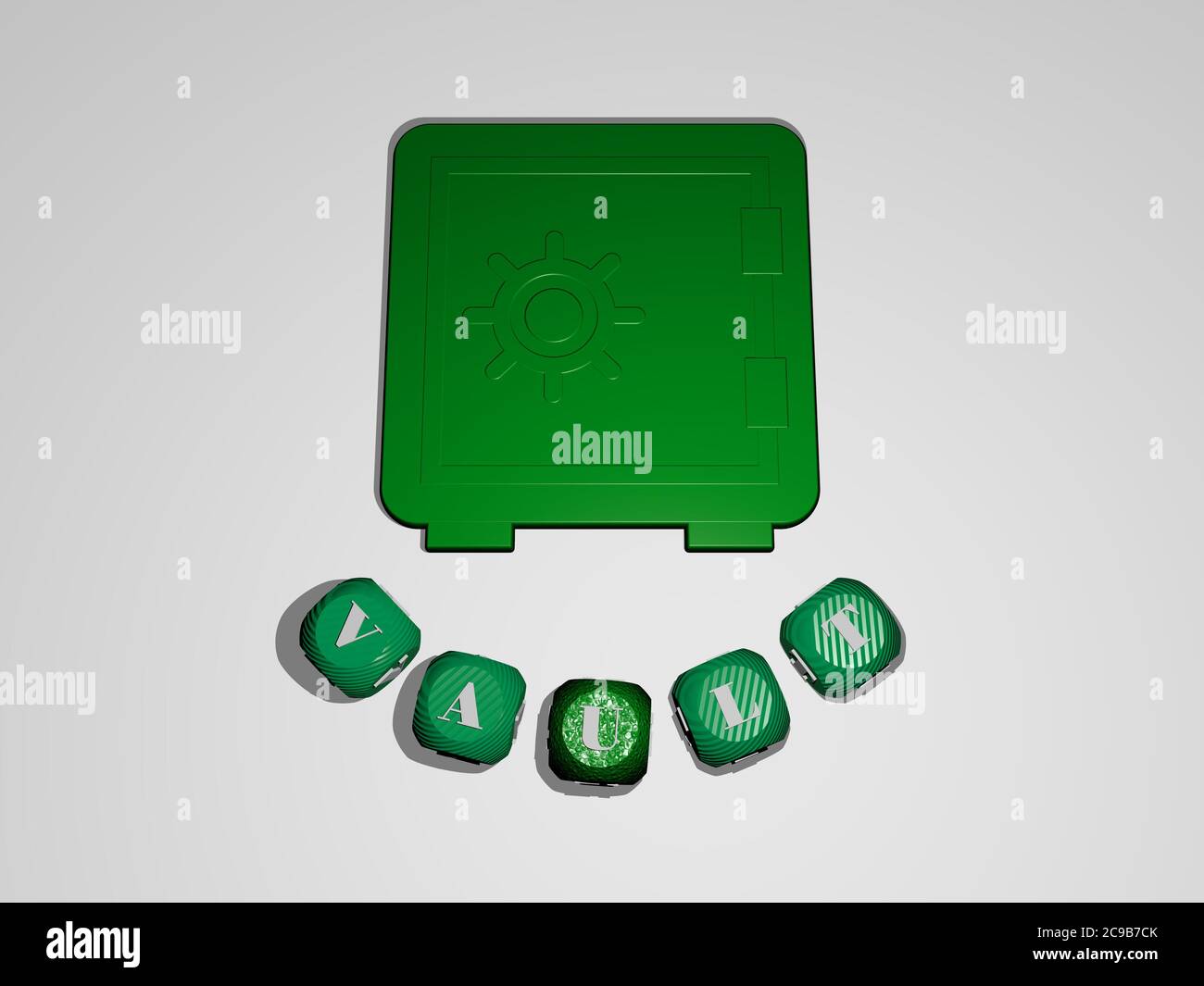 3D representation of vault with icon on the wall and text arranged by ...
