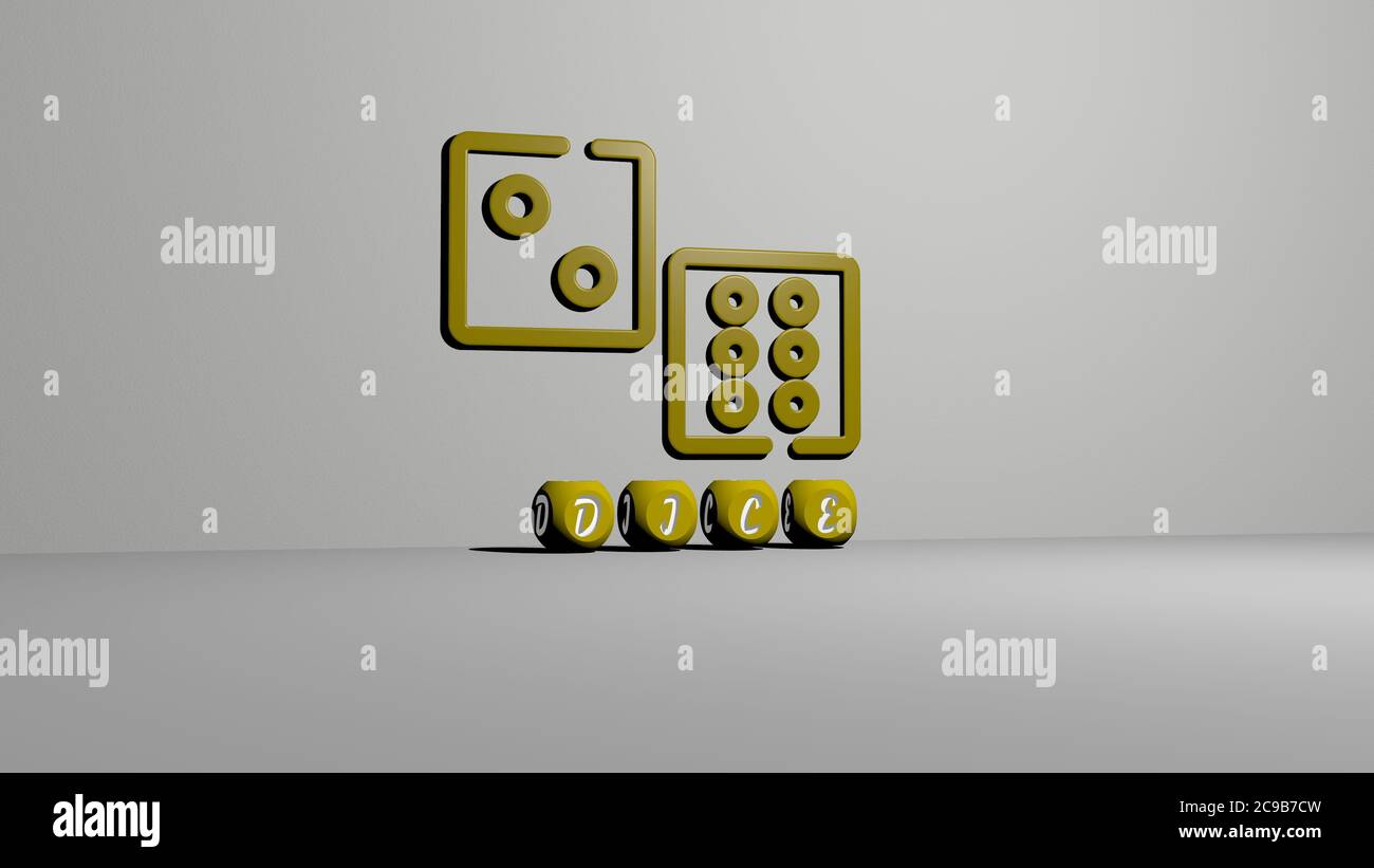 3D representation of DICE with icon on the wall and text arranged by ...