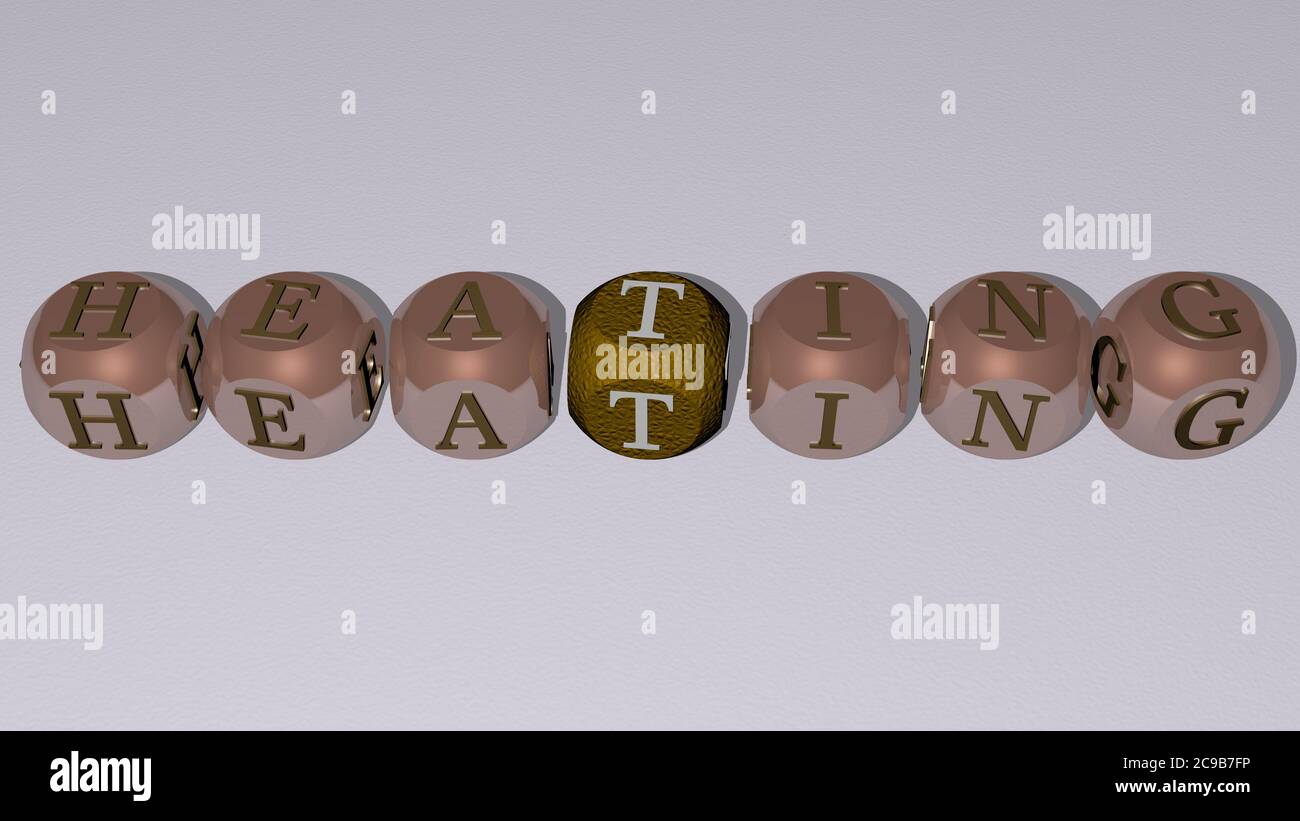 crosswords of HEATING arranged by cubic letters on a mirror floor ...