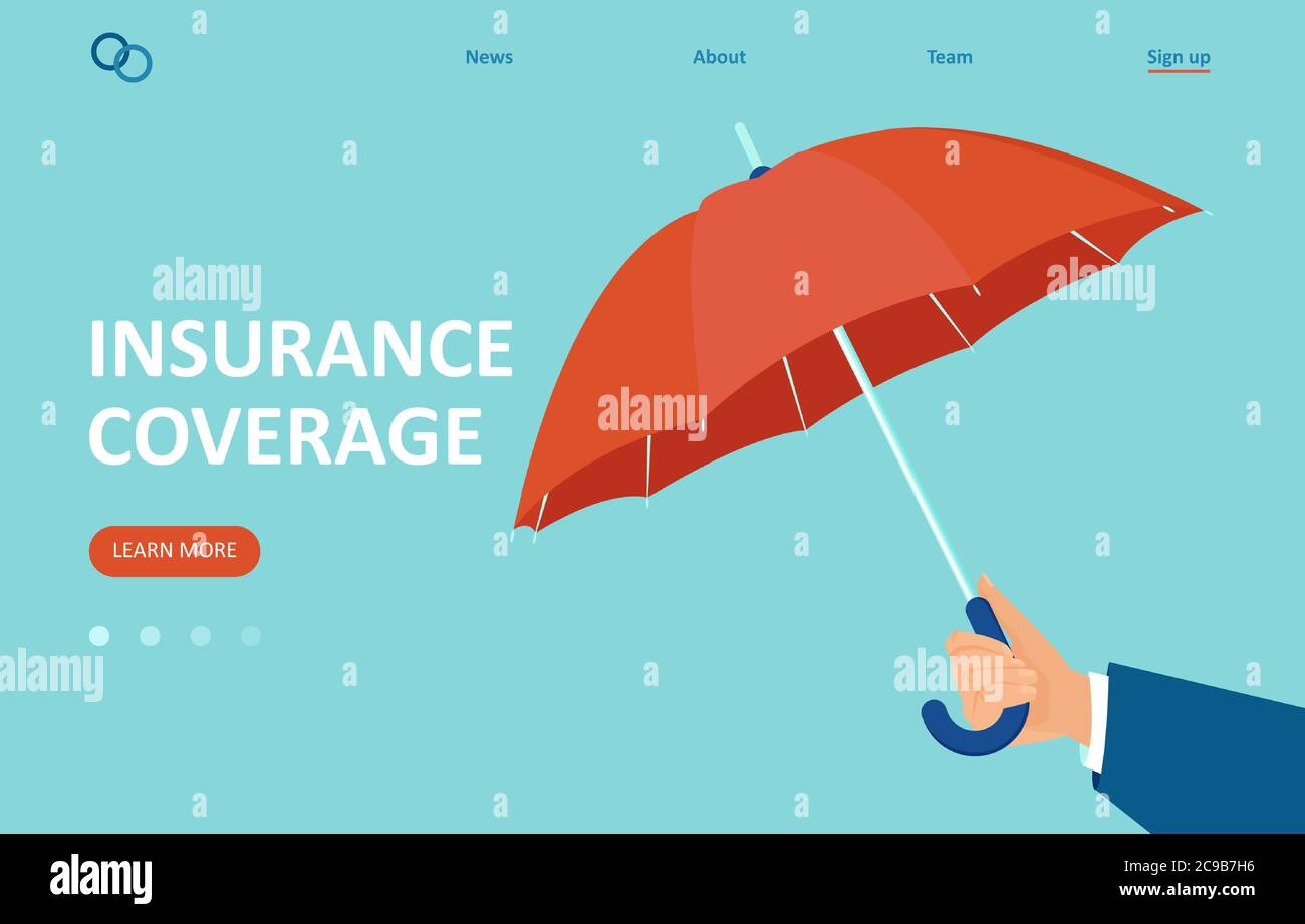 Vector of an insurance agent holding an umbrella on blue background ...