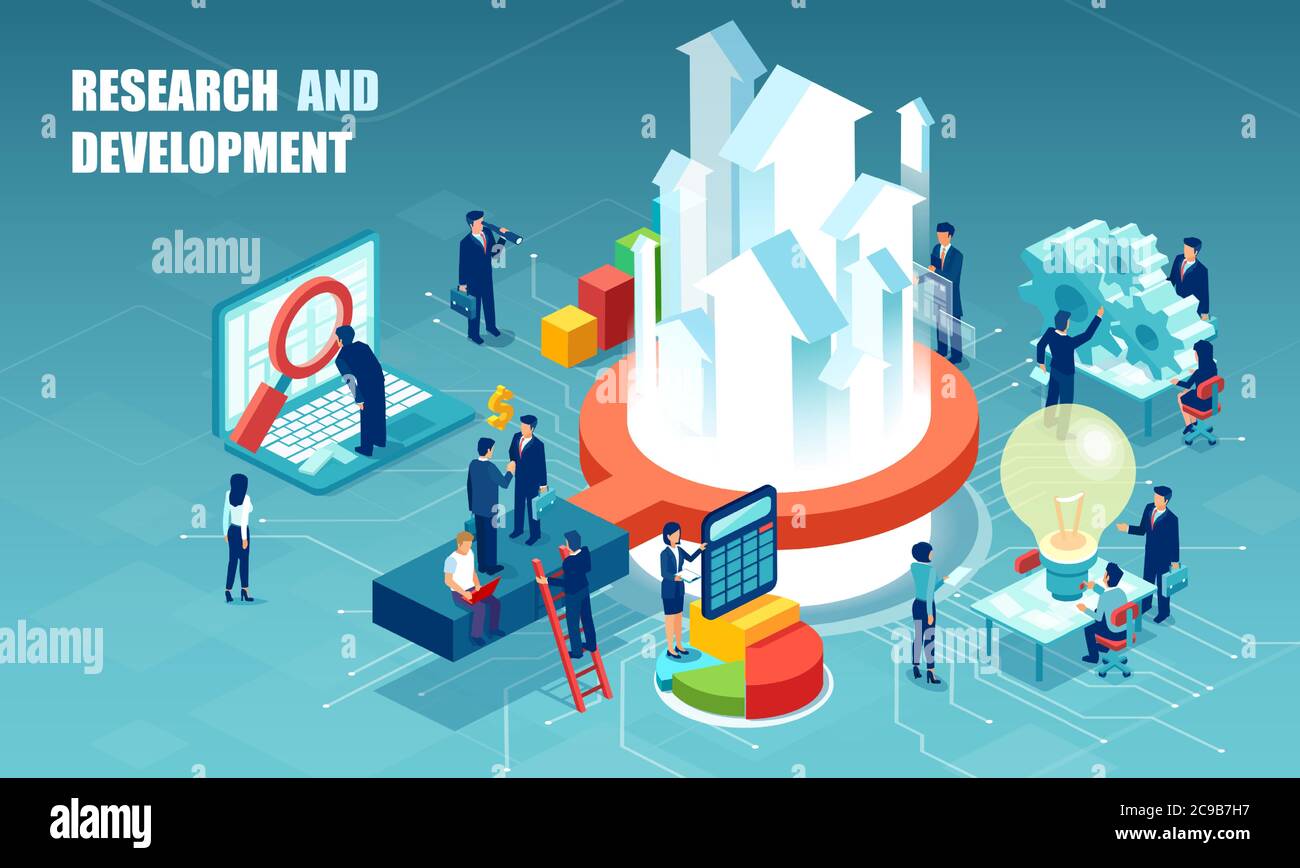 Research and development in business concept. Vector of businesspeople ...