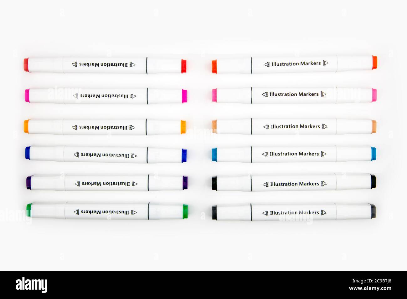 Illustration Twin Markers in a row over white background Stock Photo ...