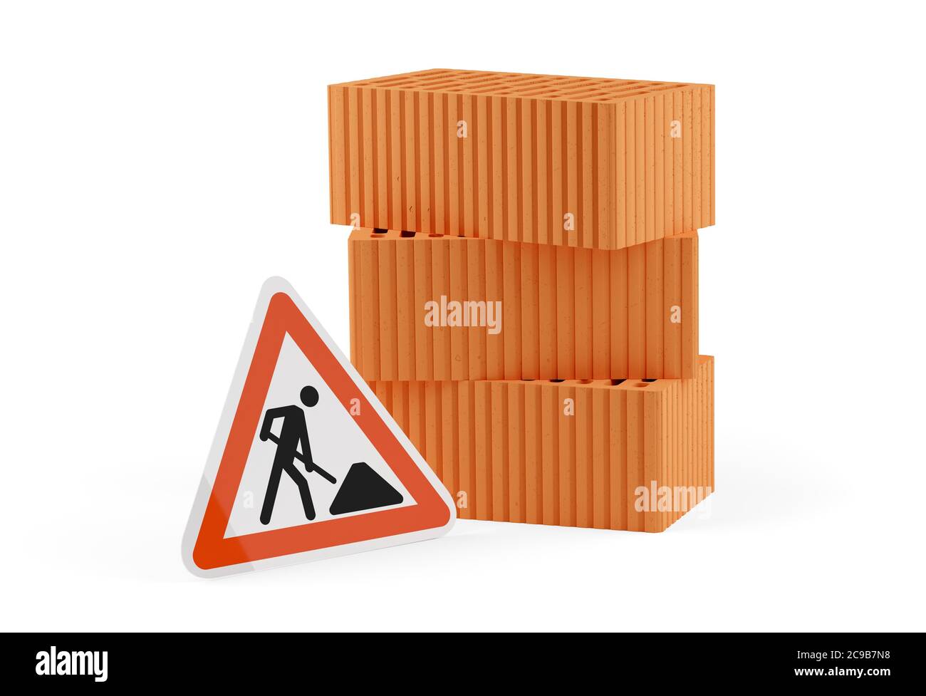 Stack of three red brick stones with two single bricks in front and ...