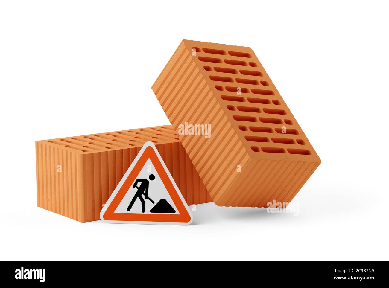 Two red brick stones with two single bricks in front and road ...