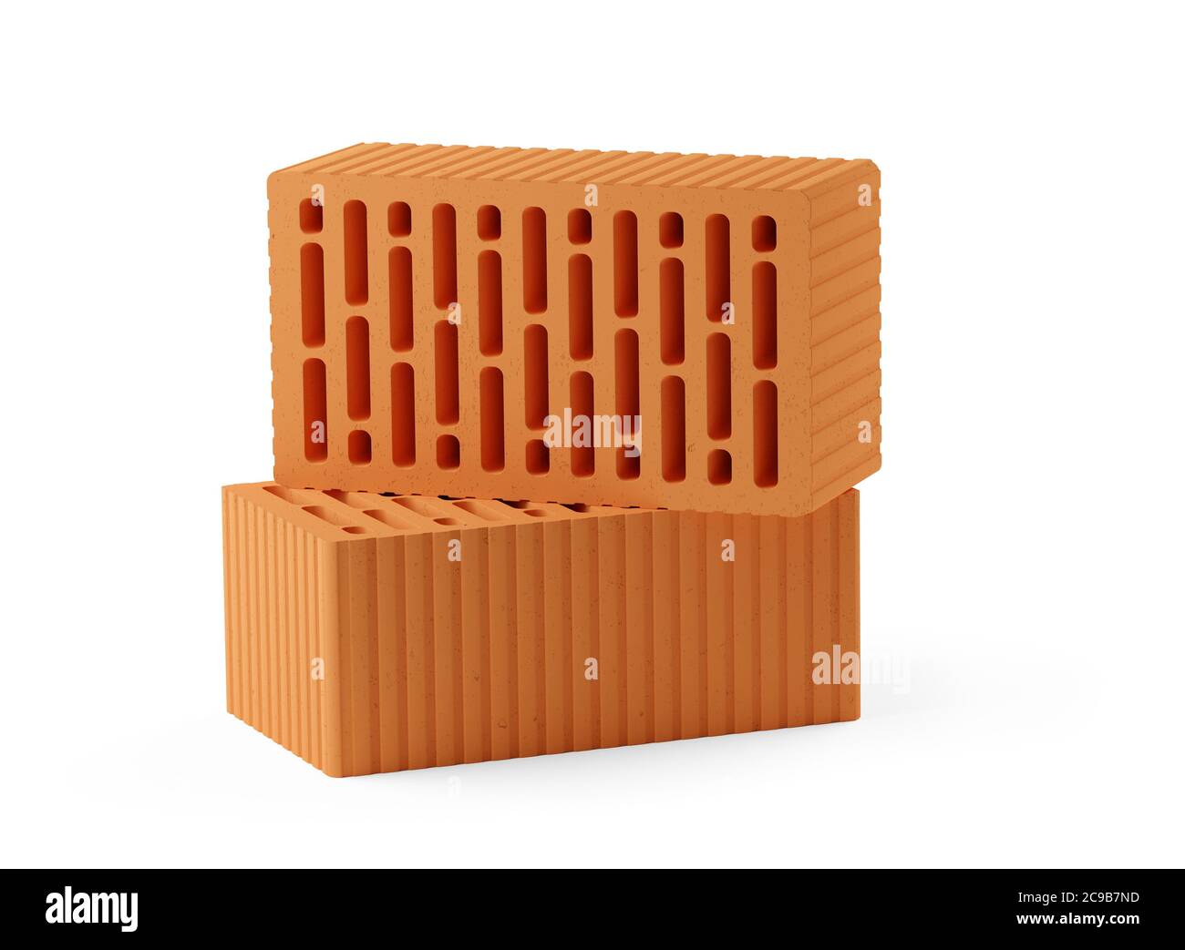 Stack of two red brick stones over white background, architecture ...