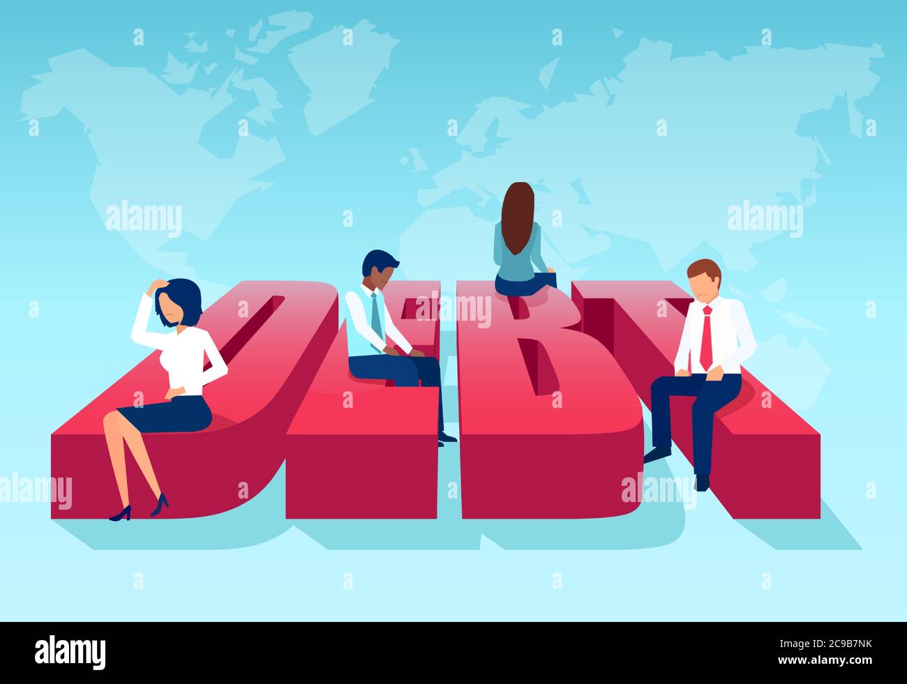 Vector of diverse people overburdened by huge worldwide debt Stock ...