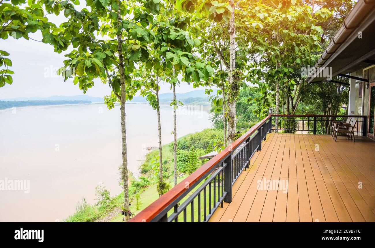 balcony and nature green tree forest / balcony view river , terrace ...