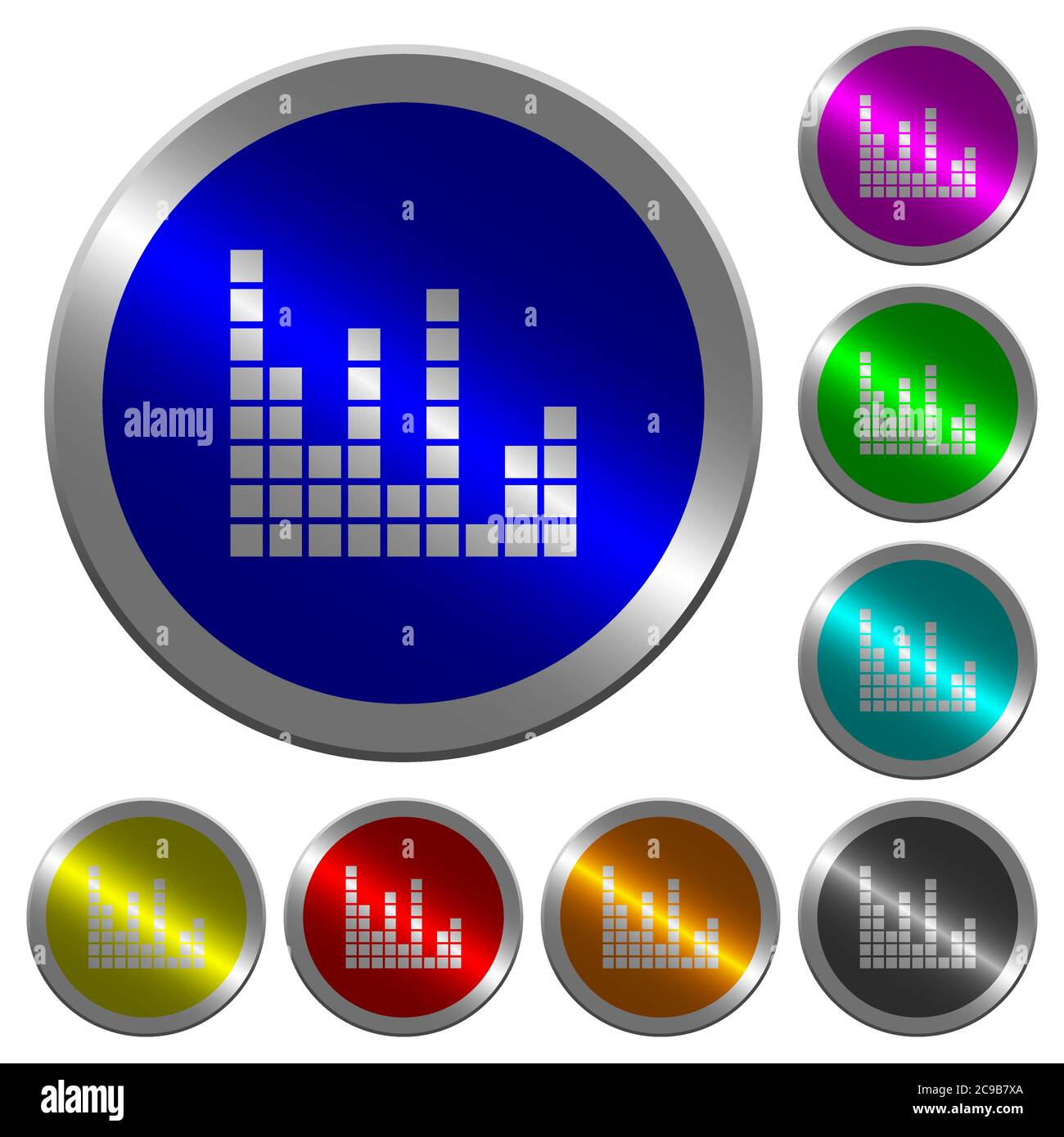 Sound bars icons on round luminous coin-like color steel buttons Stock ...