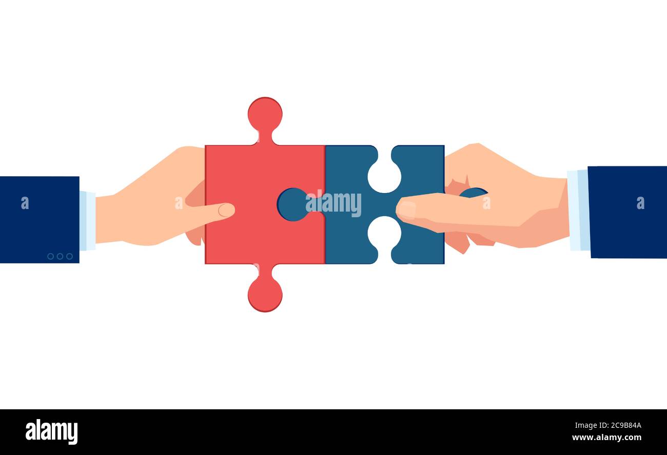 Vector of two men hands putting puzzle pieces together Stock Vector ...