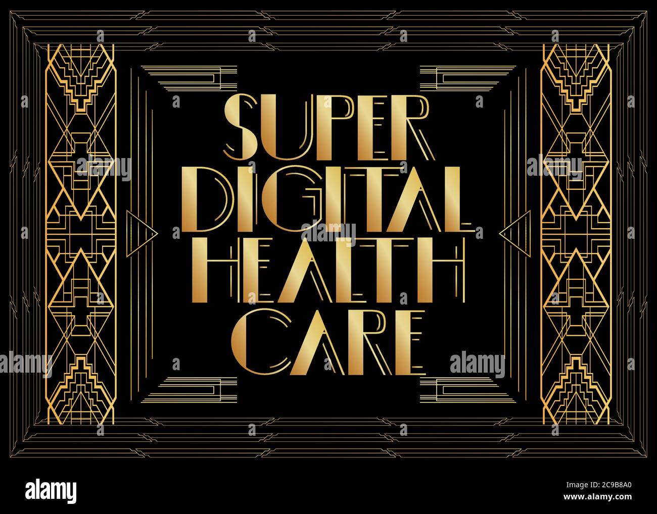 Art Deco Retro Super Digital Health Care text. Decorative greeting card ...