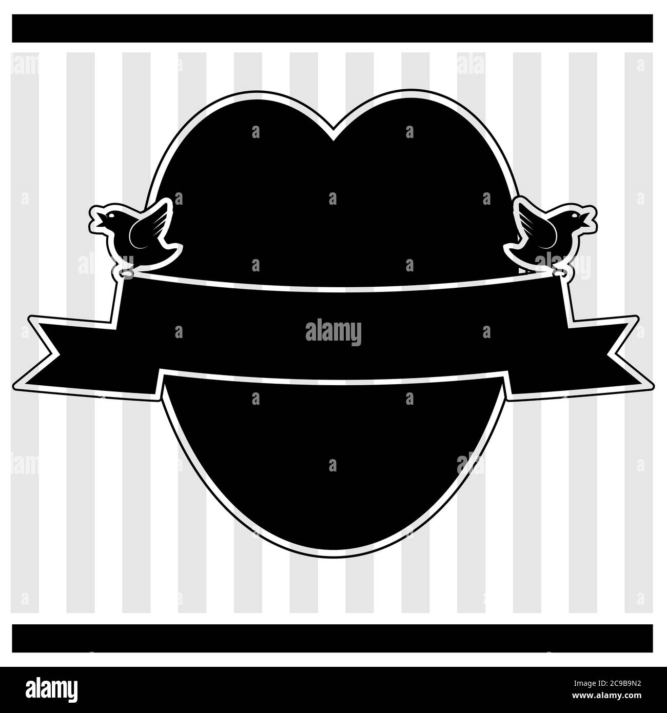 label birds heart blank stripes in black and white on an isolated ...