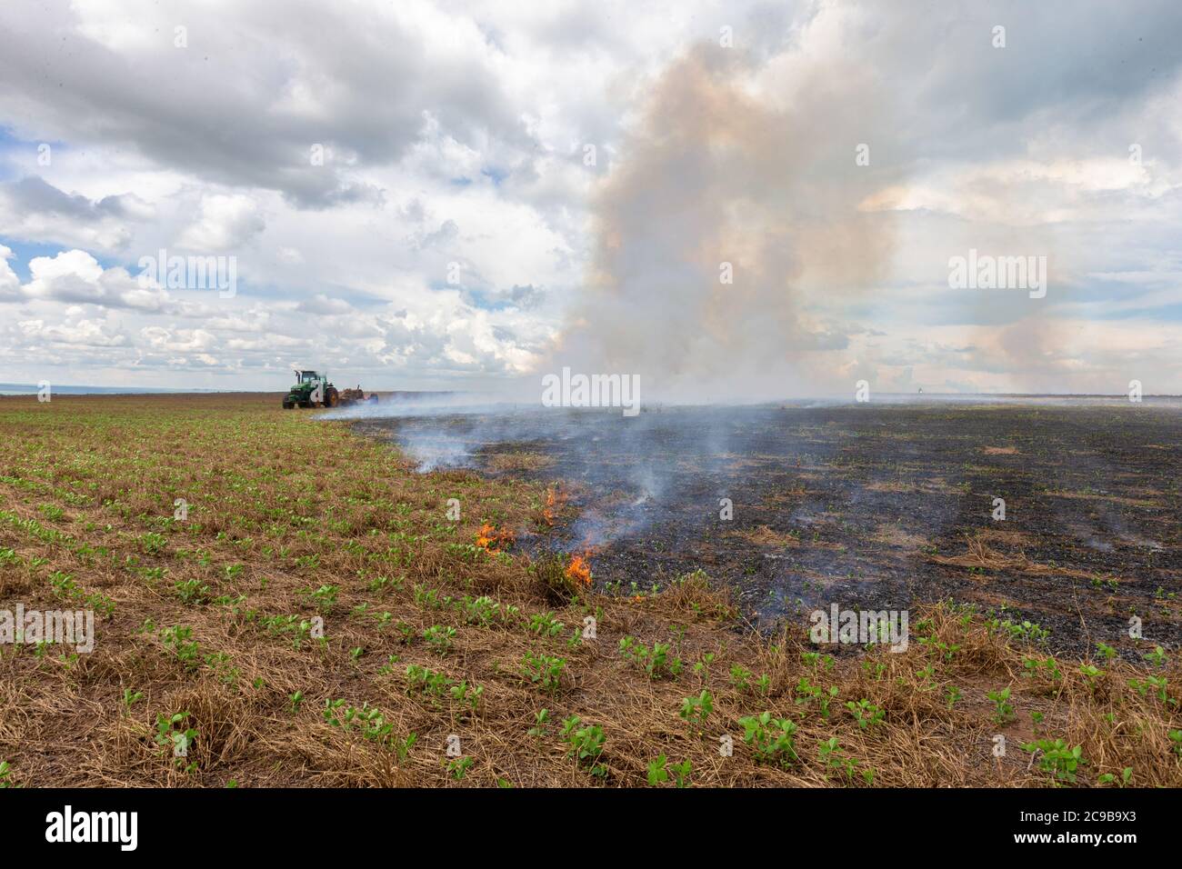 truck putting fire down on crop field - accident Stock Photo - Alamy