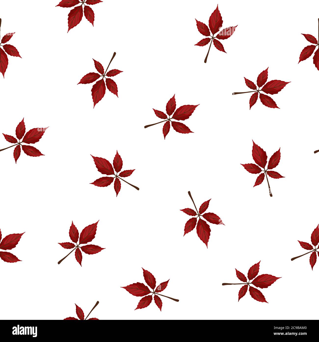 Autumn leaves. Seamless pattern of red maple leaves on white background ...