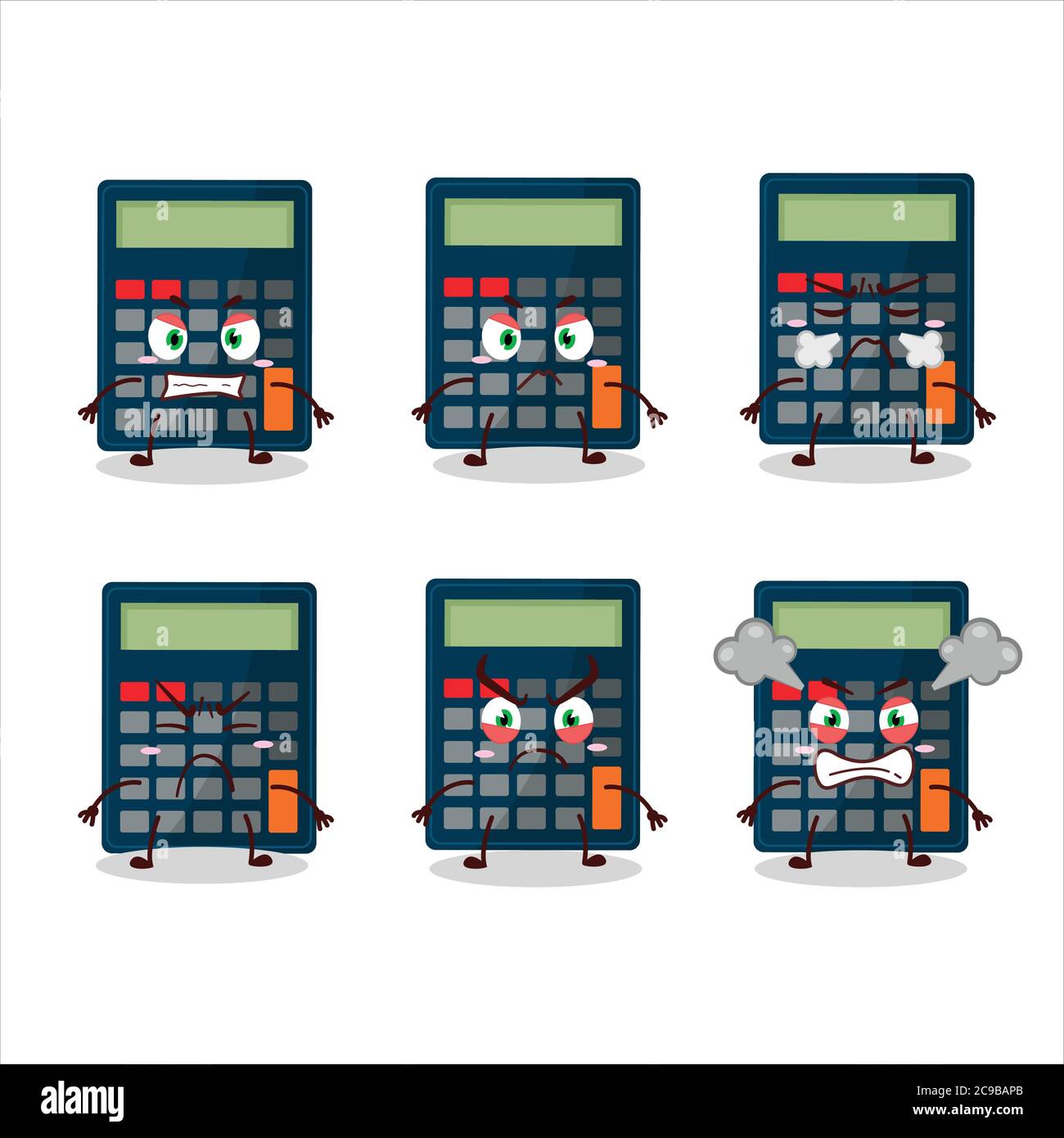 Calculator cartoon character with various angry expressions Stock ...