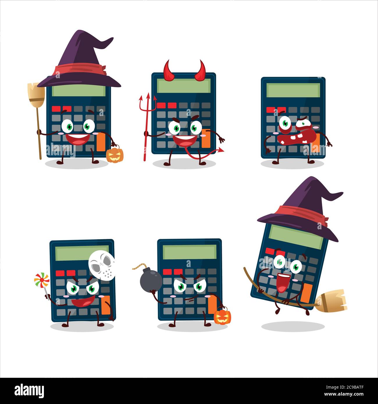Halloween expression emoticons with cartoon character of calculator ...