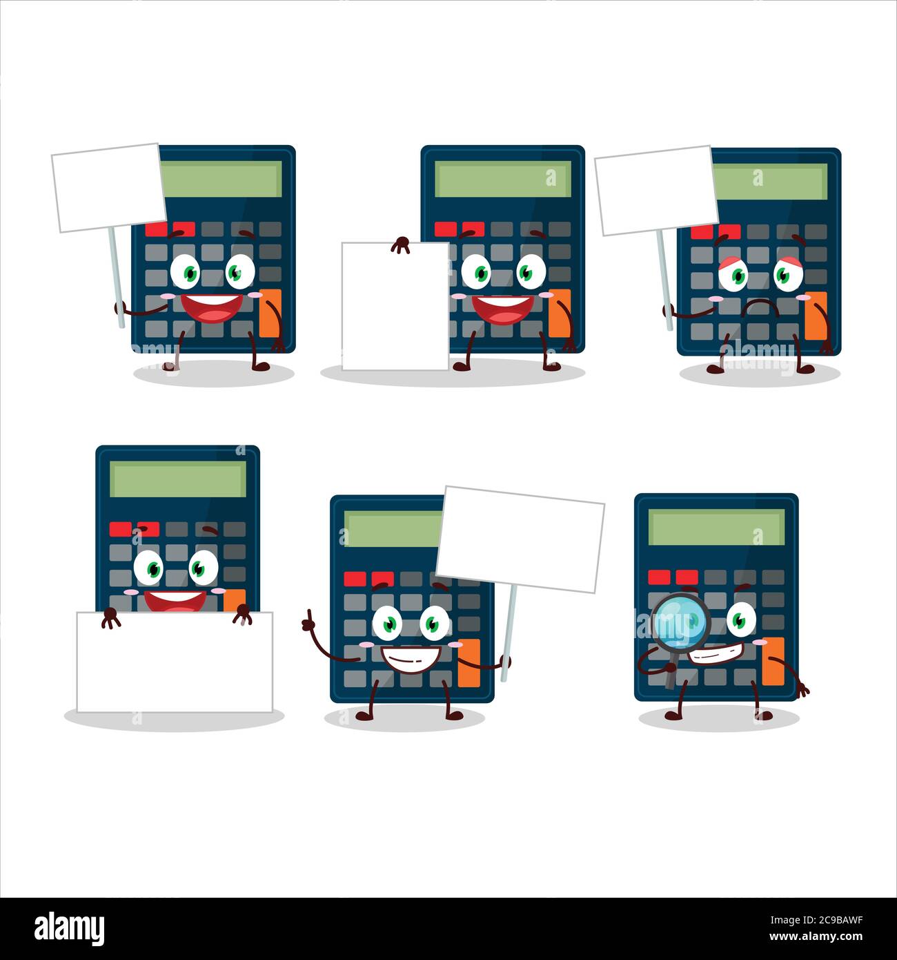 Calculator cartoon in character bring information board Stock Vector ...