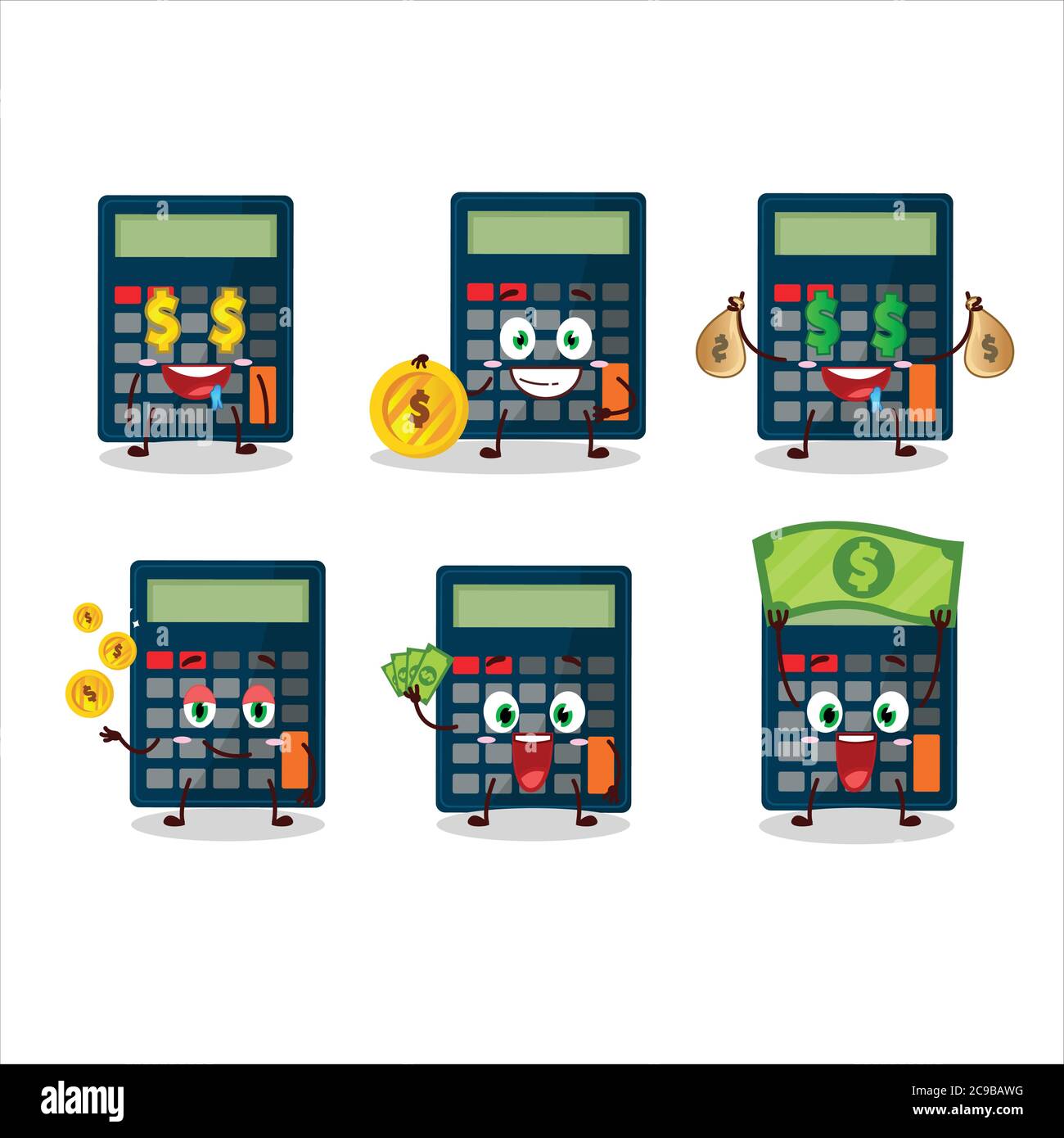 Calculator cartoon character with cute emoticon bring money Stock ...